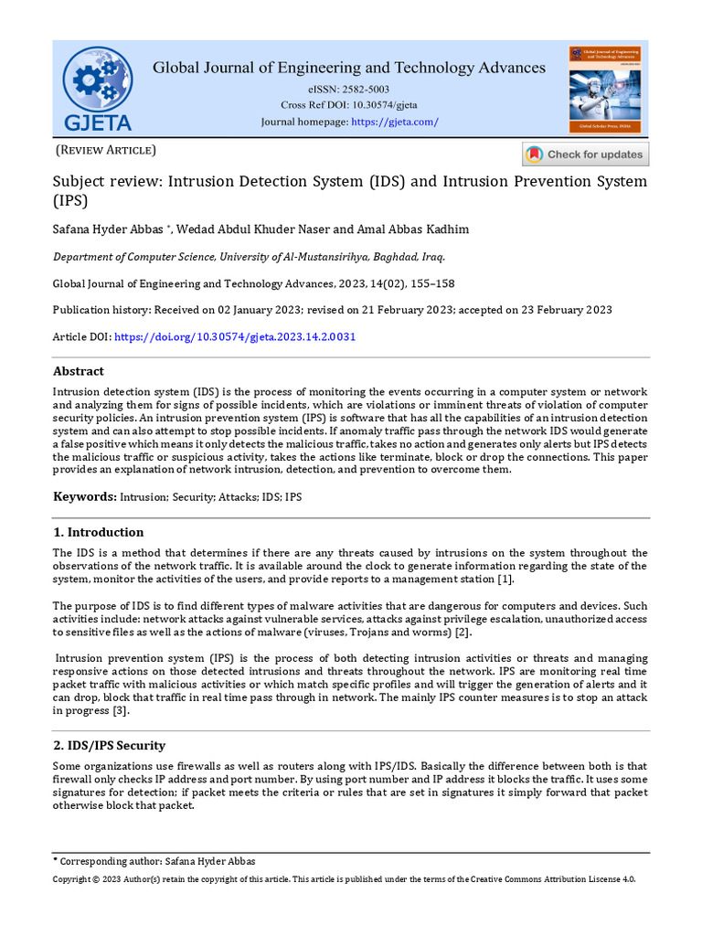 Subject Review Intrusion Detection System IDS and | PDF | Malware ...
