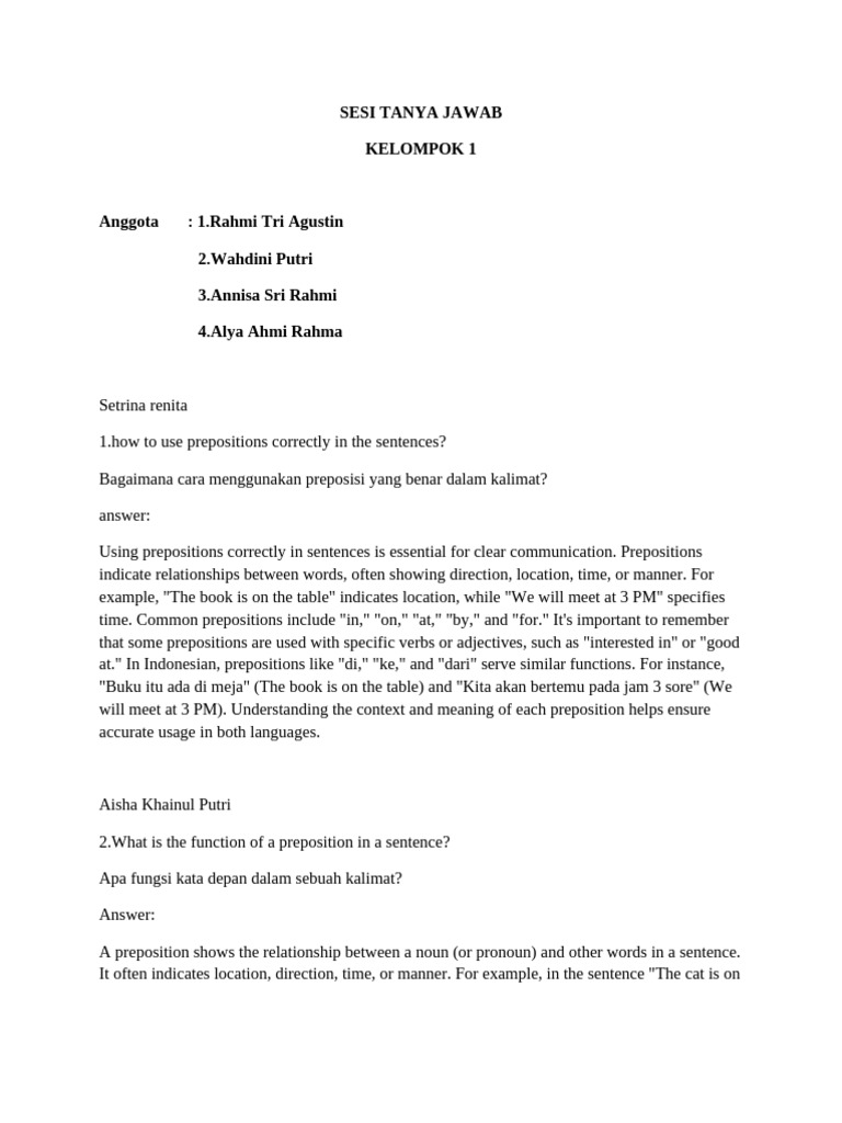 Sesi Tanya Jawab Kel 1 Bing | PDF | Part Of Speech | Adverb