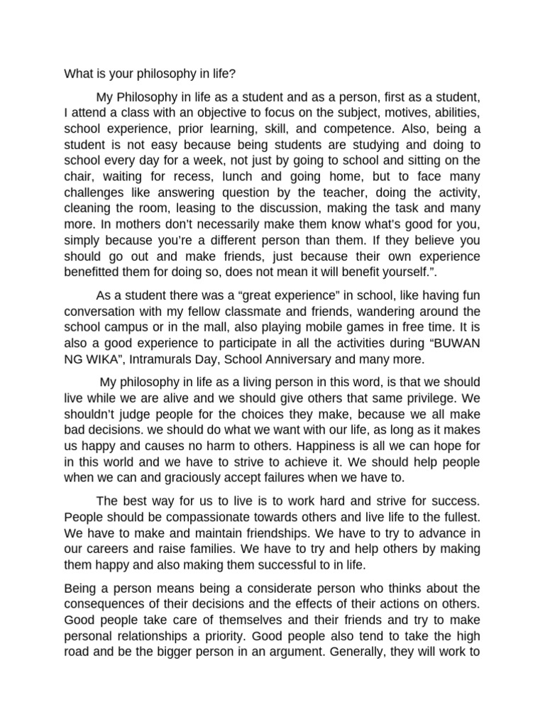 My Life Philosophy as a Student | PDF | Behavior Modification | Social ...