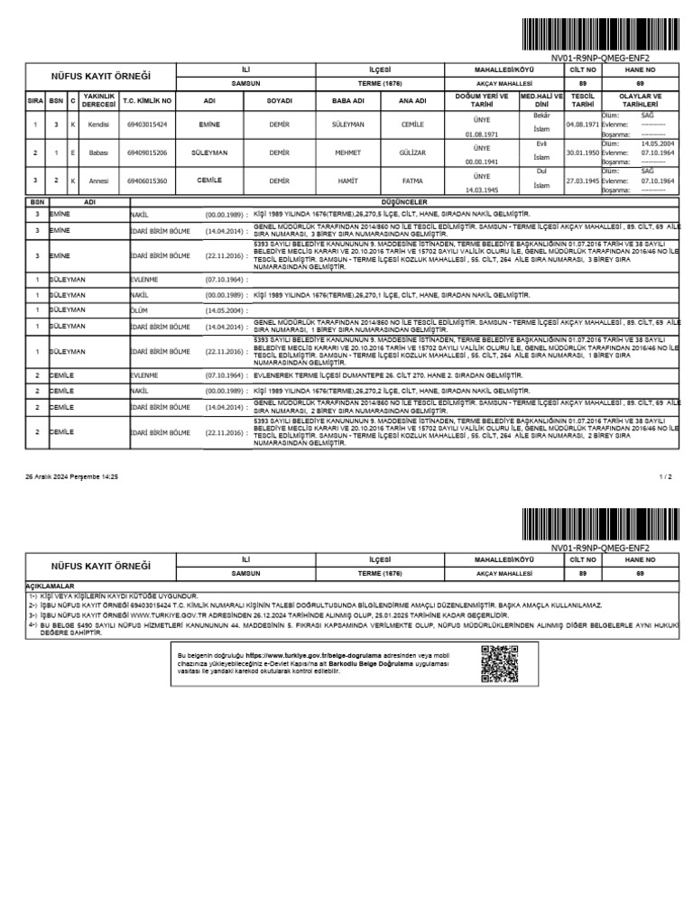 Nufus-Kayit-Ornegi 241226 150226 | PDF