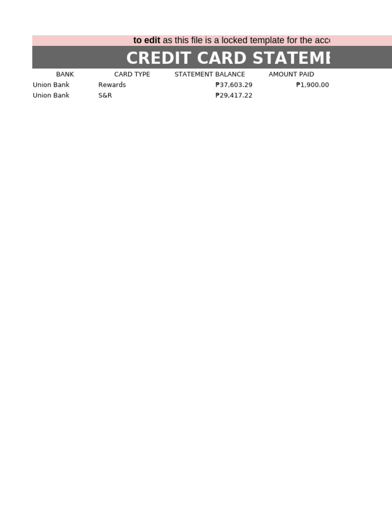 Credit Card Statement Tracker Template | PDF