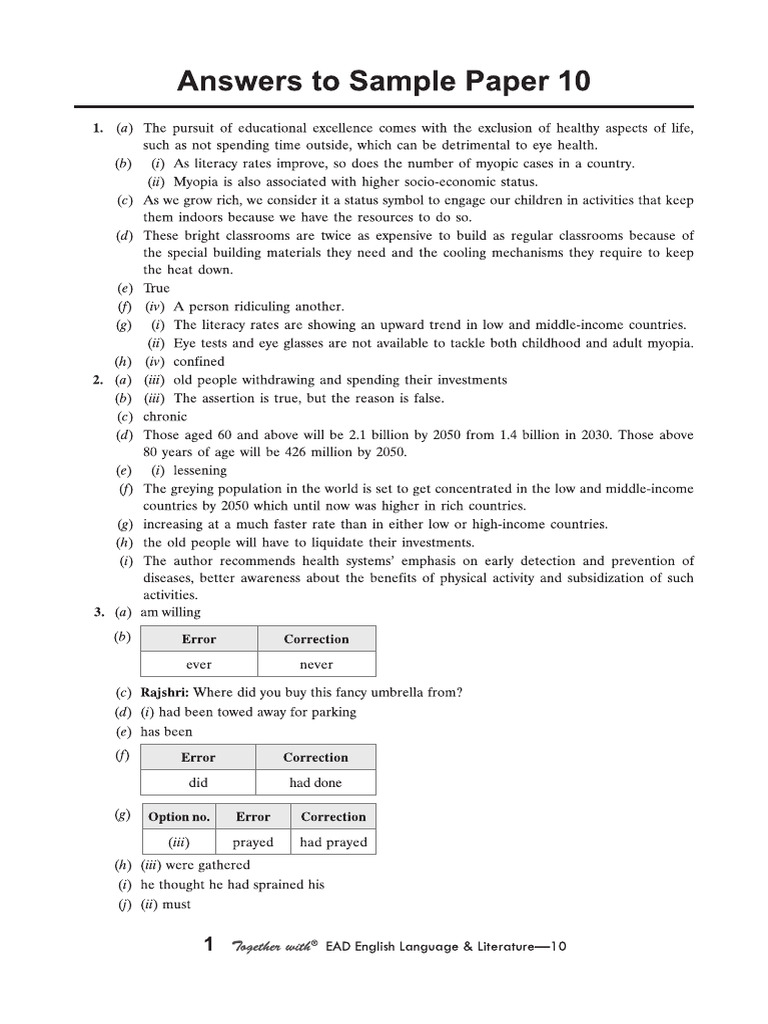 Cbse Cl10 Ead English LLR Answers To Sample Paper 10 2025 | PDF