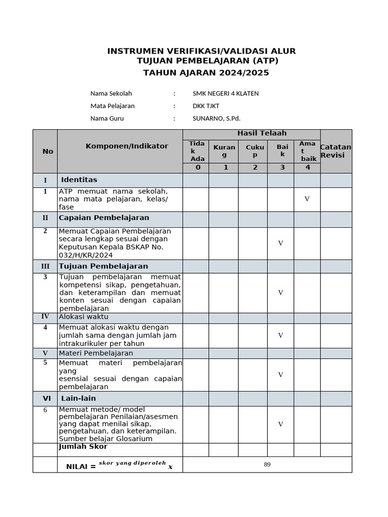 Form Ks Atp Instrumen Verifikasi | PDF