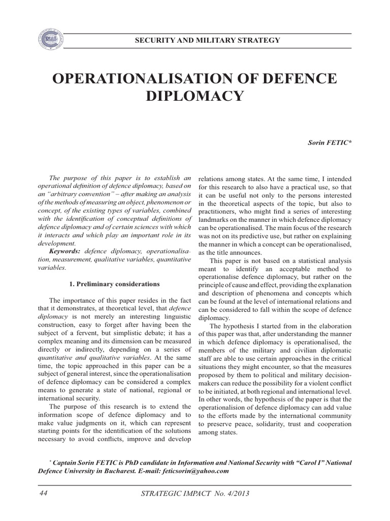 Operationalization of defence diplomacy | PDF | Deterrence Theory ...