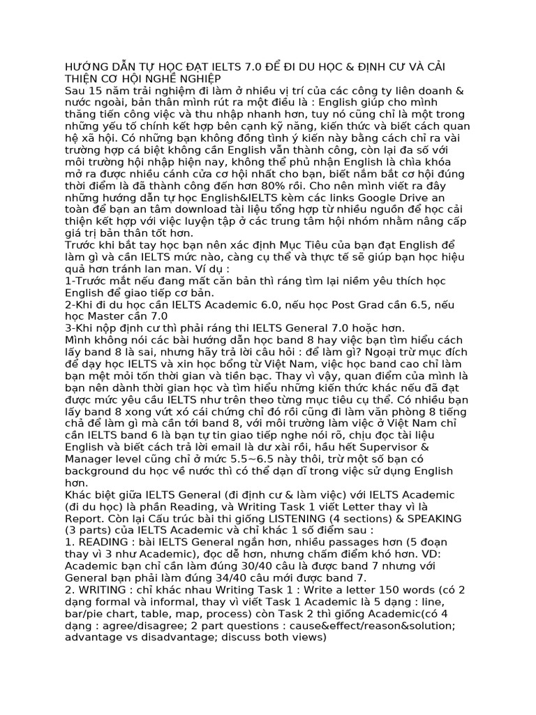 HƯỚNG DẪN TỰ HỌC ĐẠT IELTS 7 | PDF