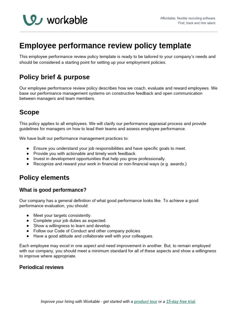 Employee Performance Review Policy Template | PDF | Performance ...