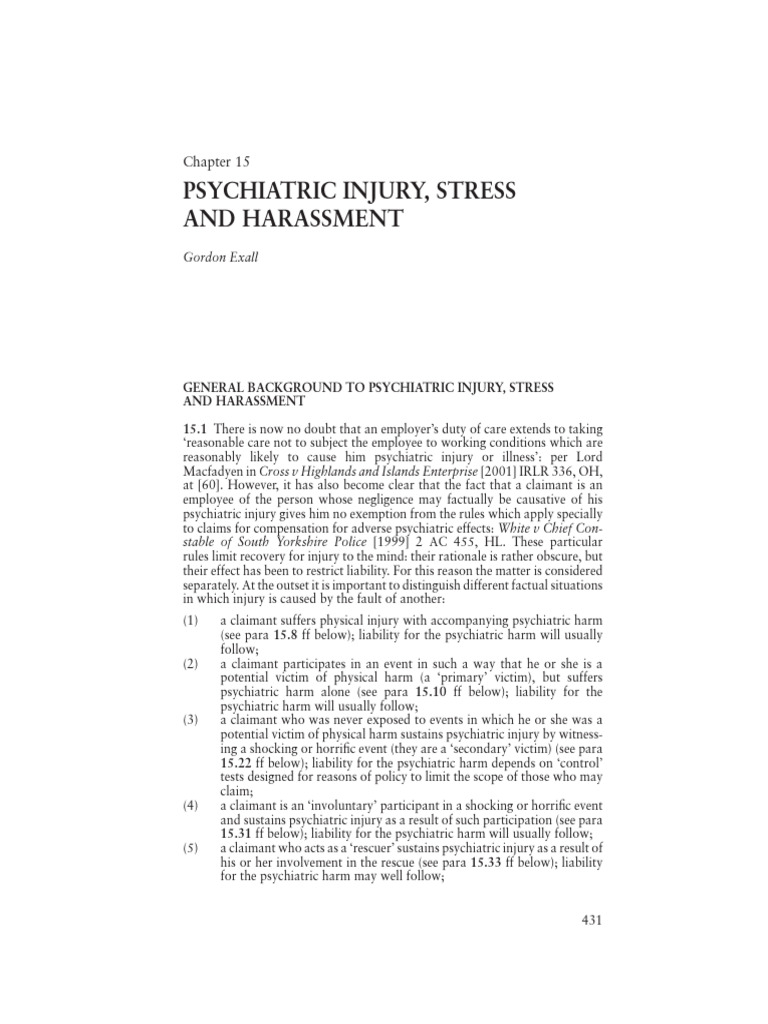 Chapter 15 Psychiatric Injury, Stress and Harassment | PDF | Negligence ...