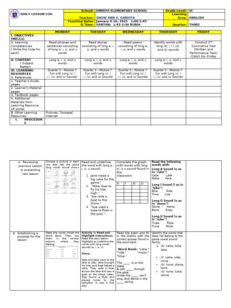 English-DLL-Q3-W5 | PDF | Learning | Linguistics