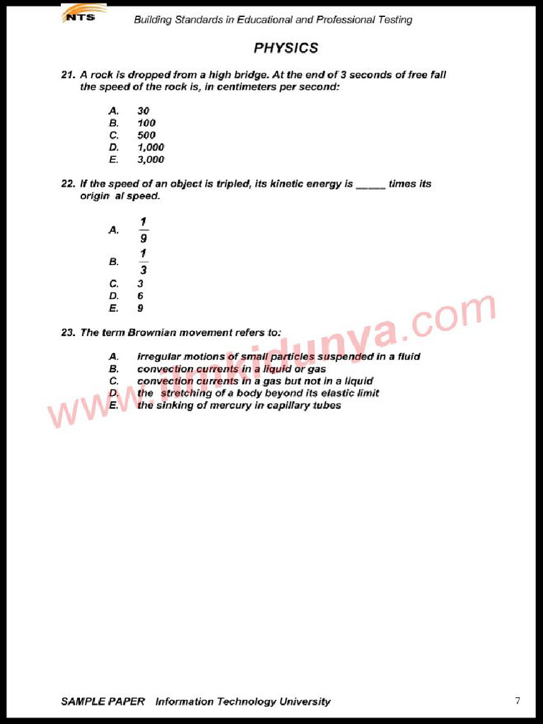 NTS Sample Past Papers Information Technology University BS Hons ...