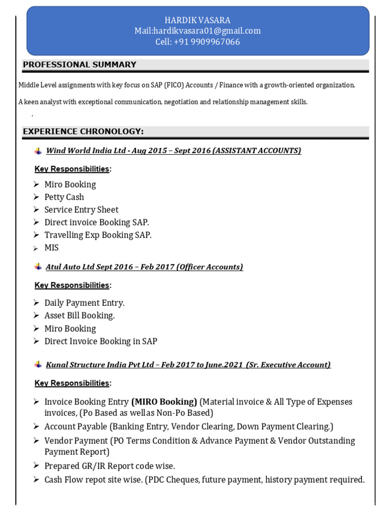 Hardik Vasara CV | PDF | Payments | Accounts Payable