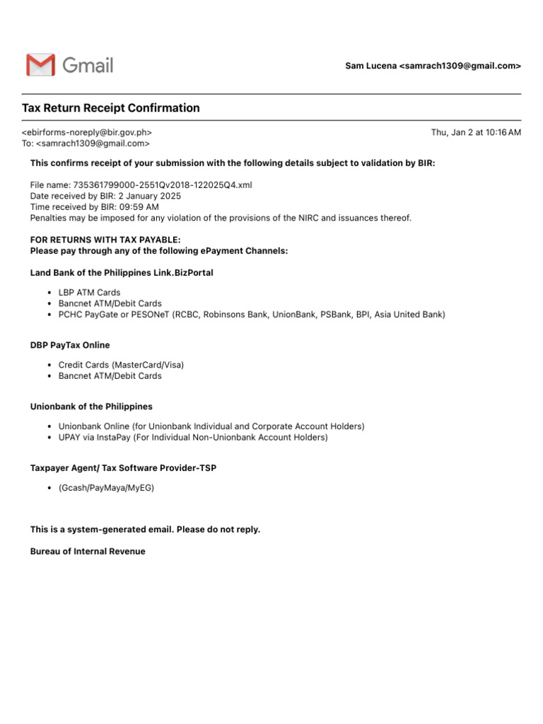 Tax Return Submission Confirmation | PDF