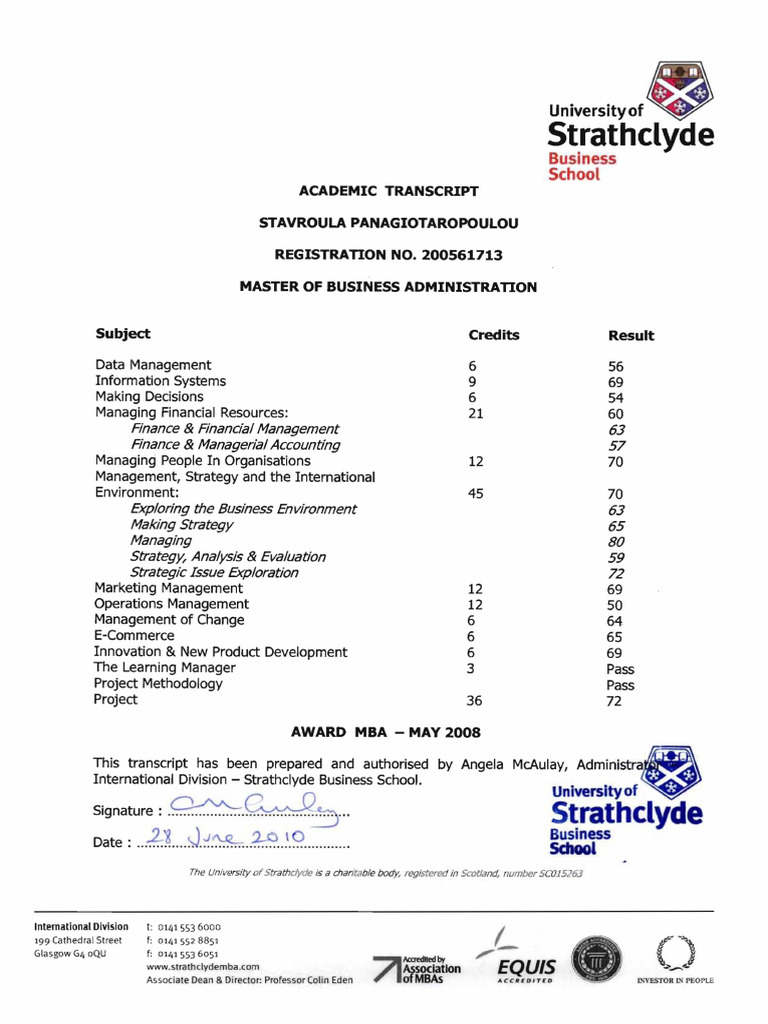Academic_Transcript_Strathclyde_Business | PDF | Master Of Business ...
