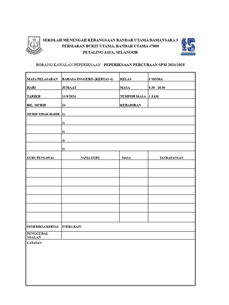 Borang Kawalan BI K4 TRIAL SPM.xlsx - 5 SIGMA (1) | PDF