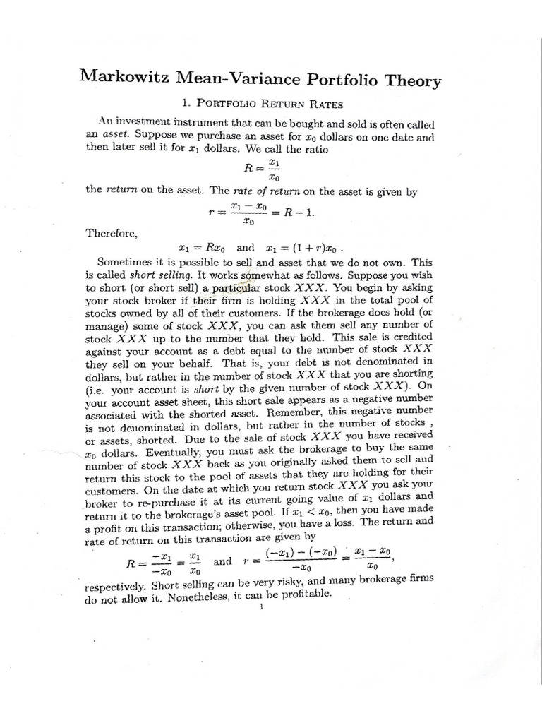 MARKOWITZ NOTES | PDF