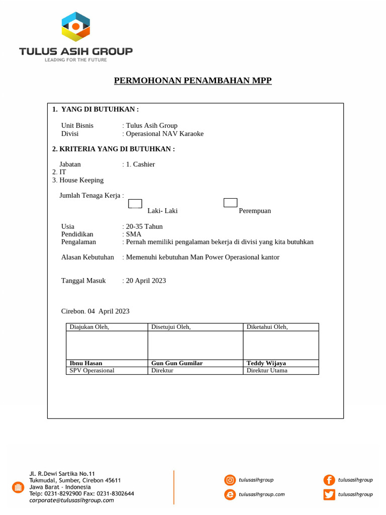 Form Permohonan Penambahan MPP | PDF