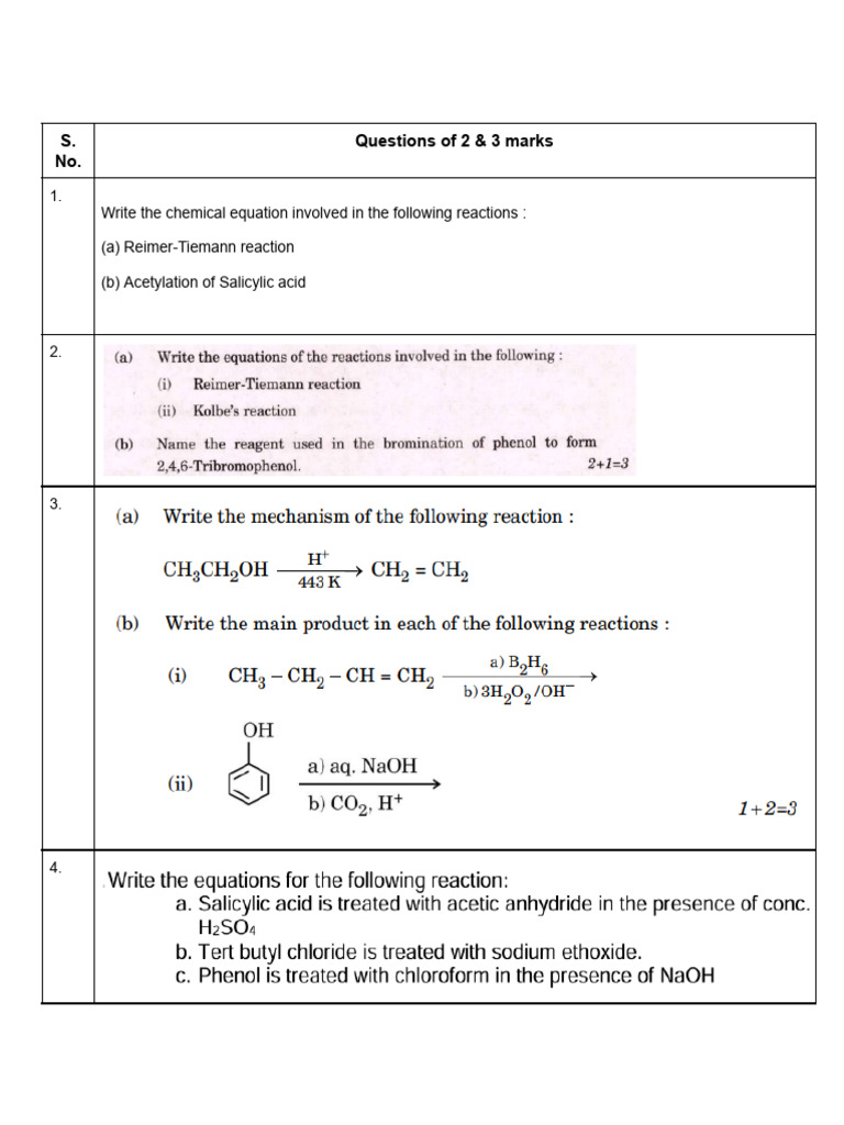 Alcohols, Phenols and Ethers 2 & 3 Marks | PDF