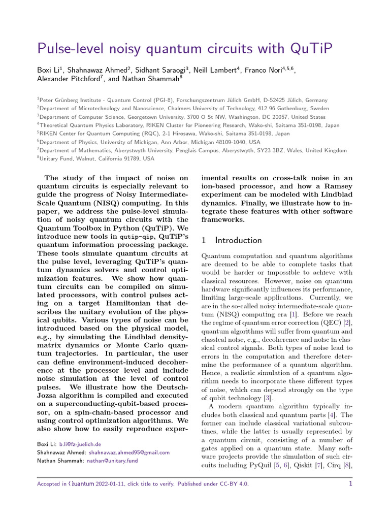 Pulse-level noisy quantum circuits with QuTiP | PDF | Quantum Computing | Monte Carlo Method