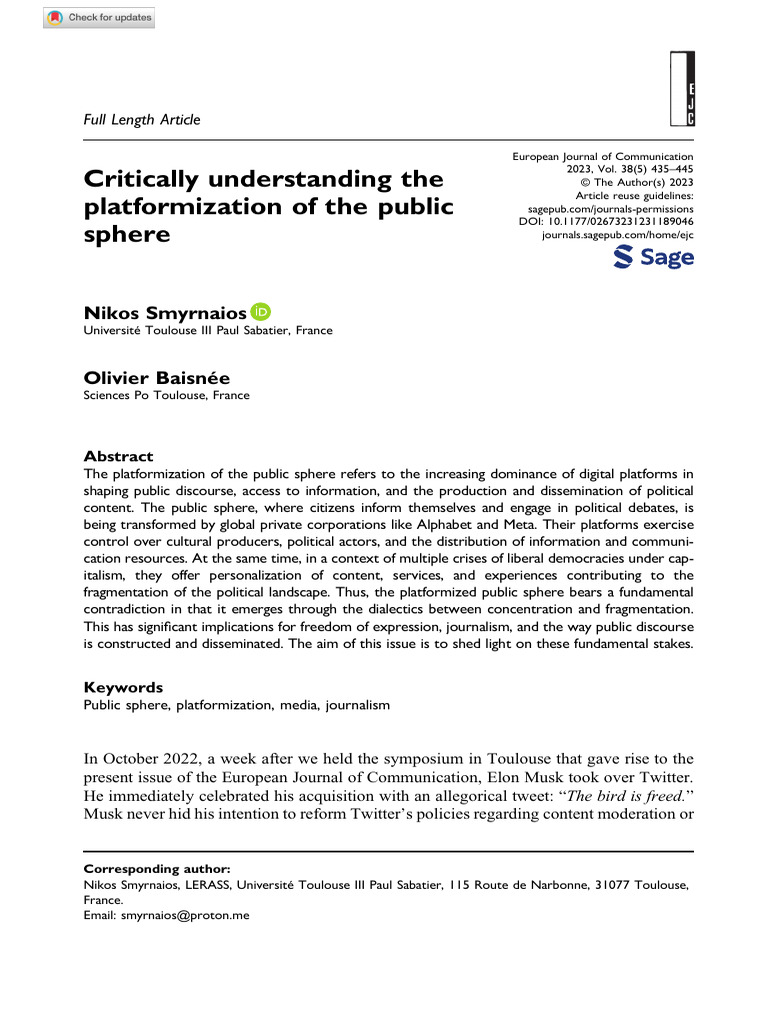 Critically Understanding The Platformization of The Global Public ...