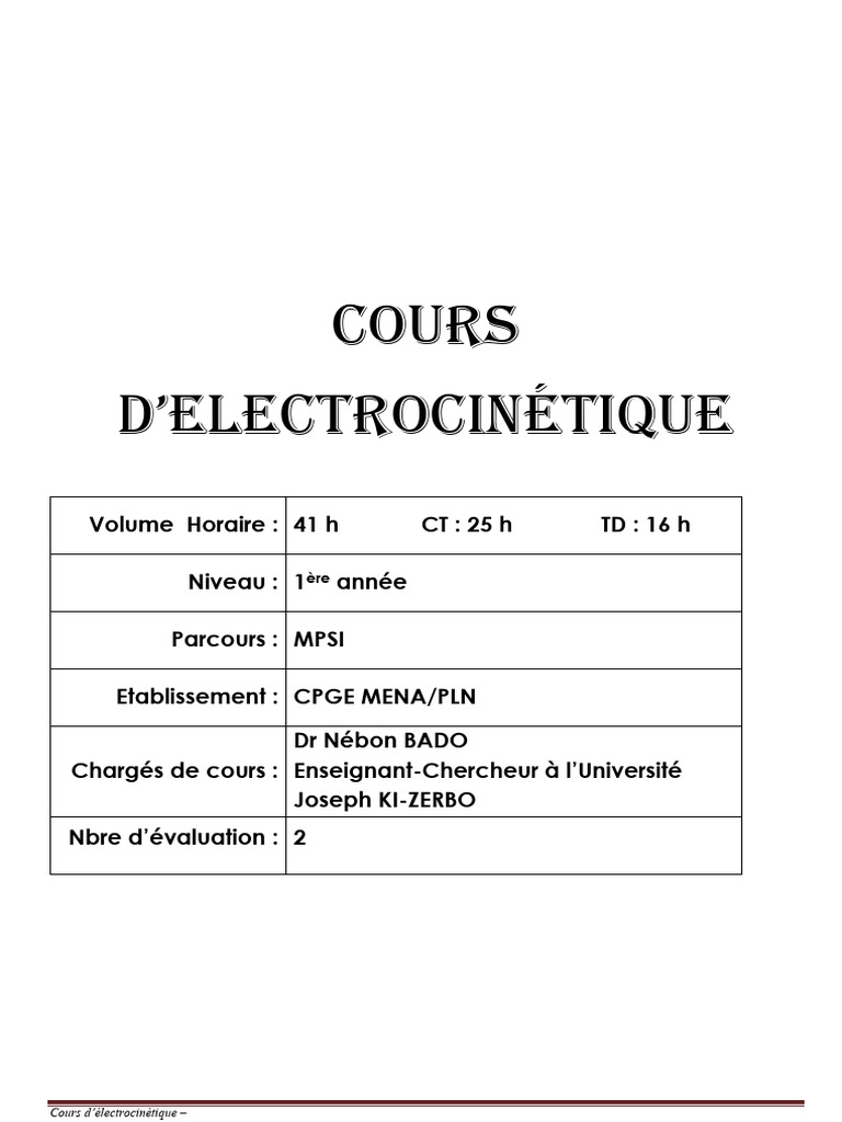 CPGE MPSI Cours Electrocinétique 1ére Partie | PDF | Résistance (électricité) | Courant électrique