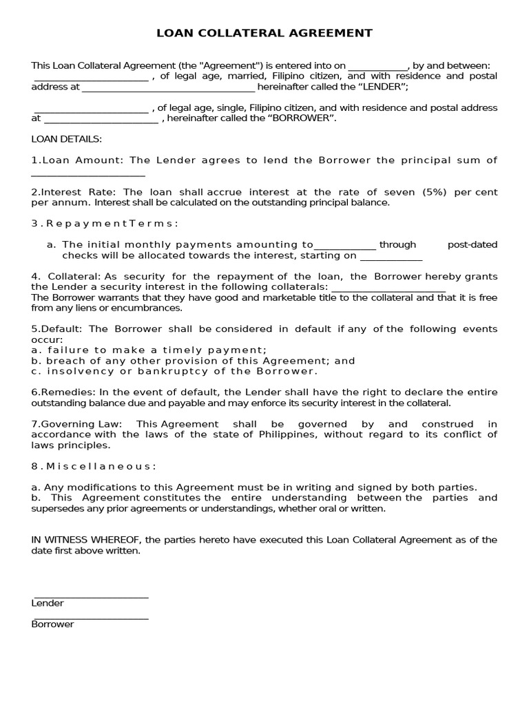 Loan Collateral Agreement | PDF