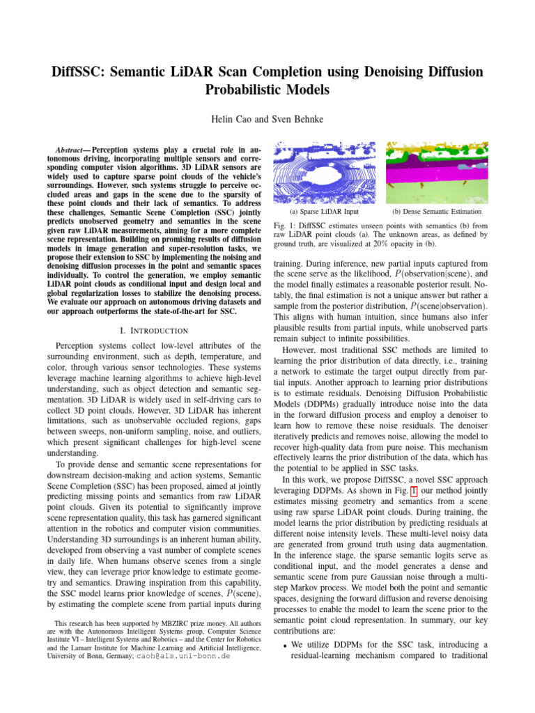 DiffSSC - Semantic LiDAR Scan Completion Using Denoising Diffusion Probalilistic Models | PDF ...