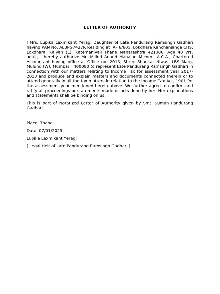 Letter of Authority | PDF