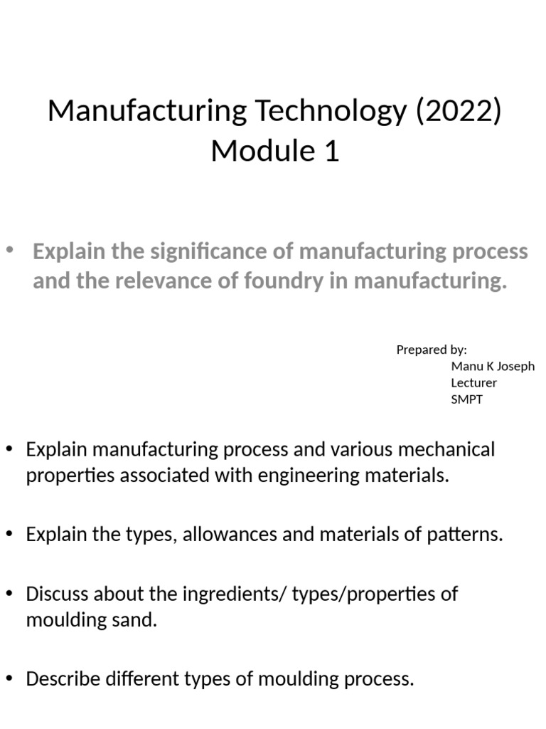 Module 1 Manufacturing Technology | PDF | Deformation (Engineering ...