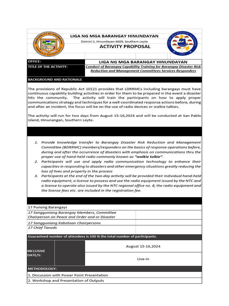 ACTIVITY DESIGN radio for bdrrmc | PDF