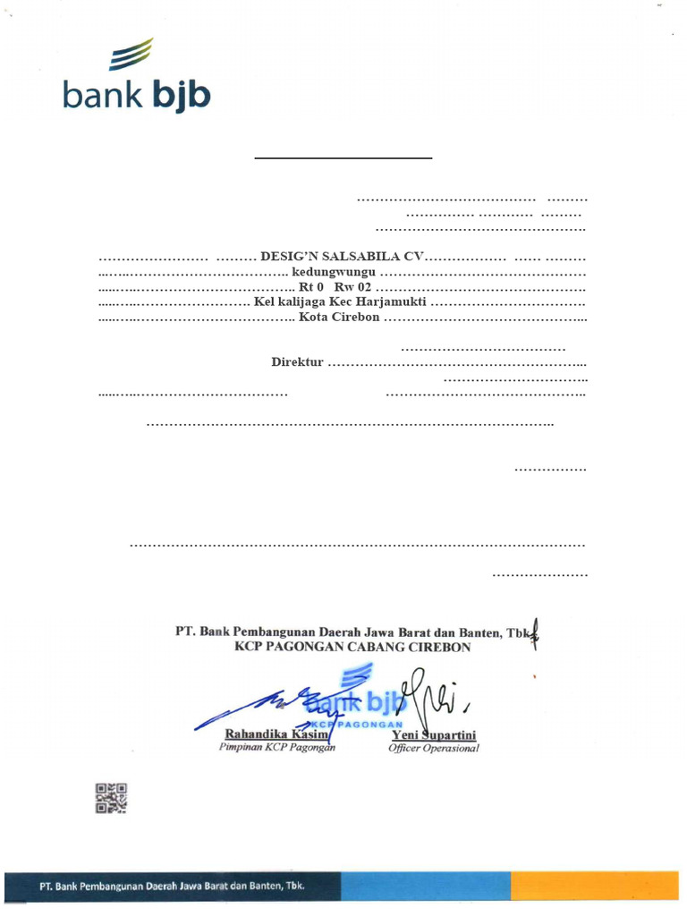 Surat Keterangan Bank untuk Kontruksi Cirebon | PDF