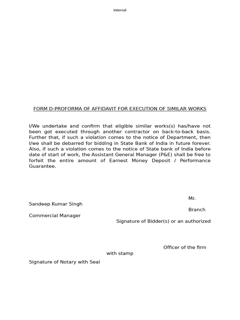 Form D 500 S.P-PROFORMA OF AFFIDAVIT FOR EXECUTION OF SIMILAR WORKS | PDF