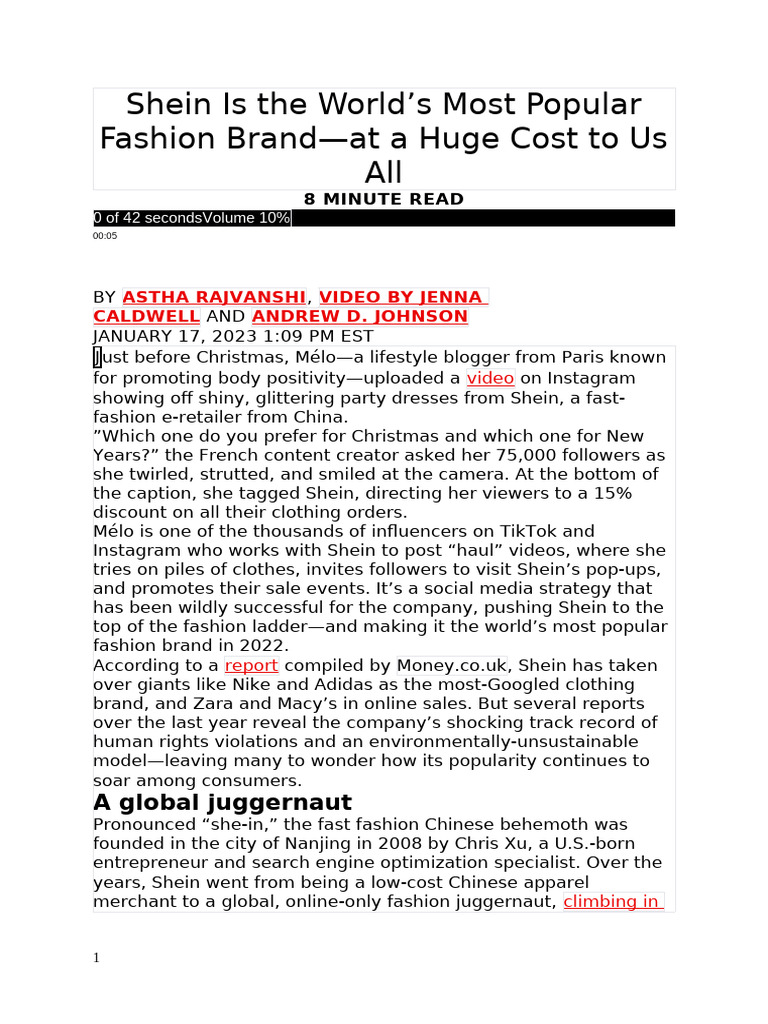 Shein's Rise: Fast Fashion's Costly Impact | PDF