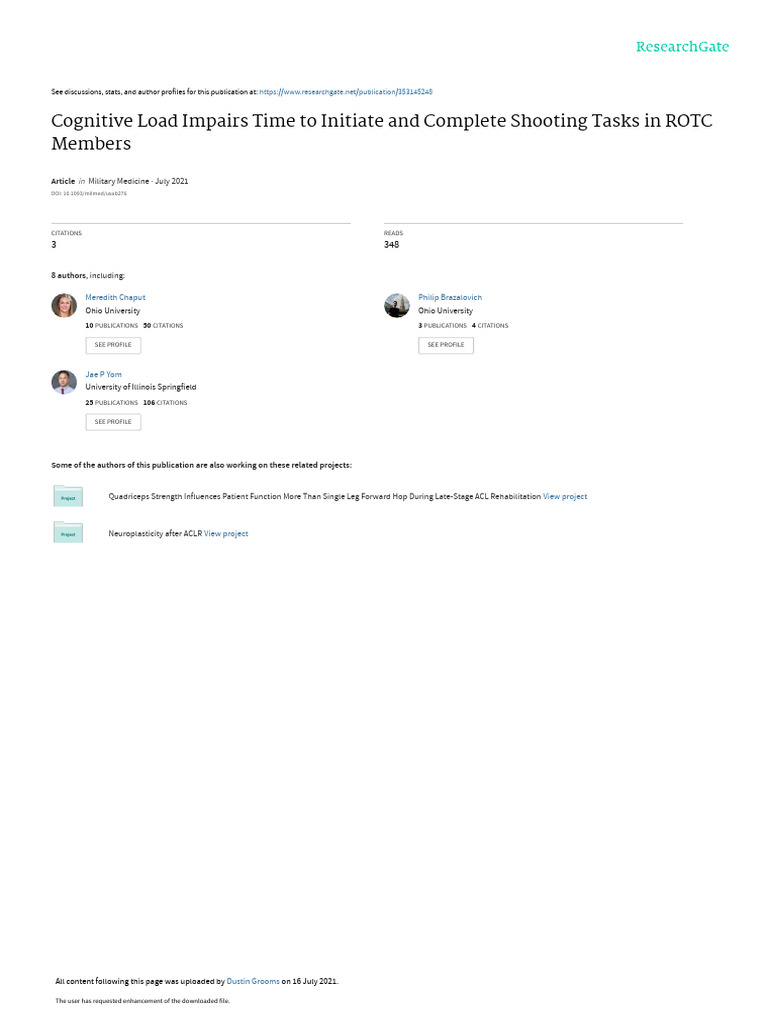 Cognitive Load Impairs Time To Initiate and Complete Shooting Tasks in ...