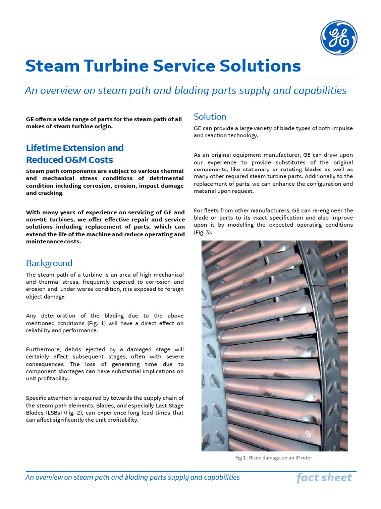 Fact Sheet Overview On Steam Path and Blading Parts Supply and ...