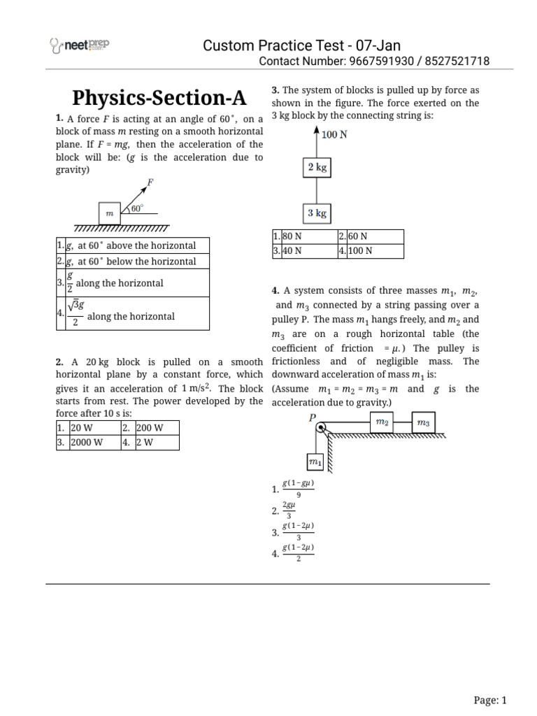 Physics Practice Test Questions | PDF | Force | Mass