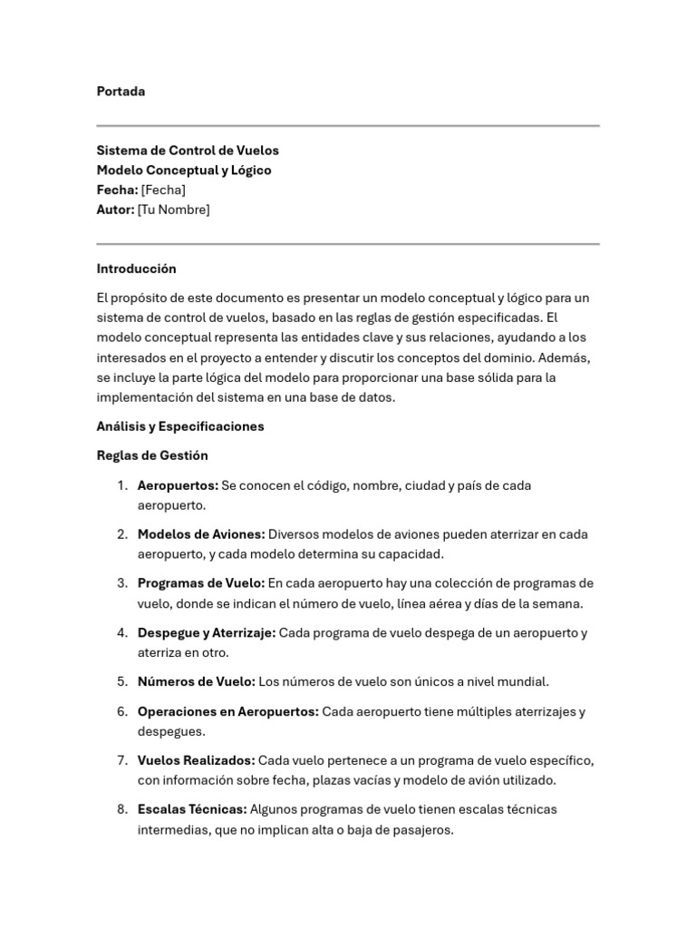 Modelo de Control de Vuelos SQL | PDF | Base de datos relacional ...