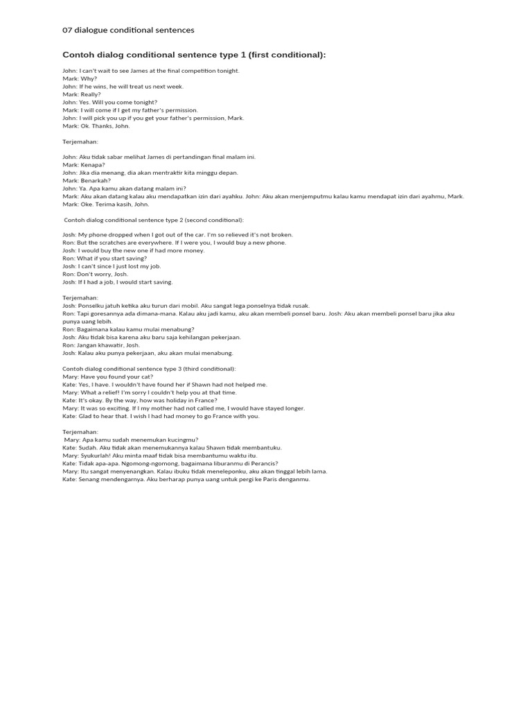 07 Contoh dialog conditional sentence type 1 | PDF