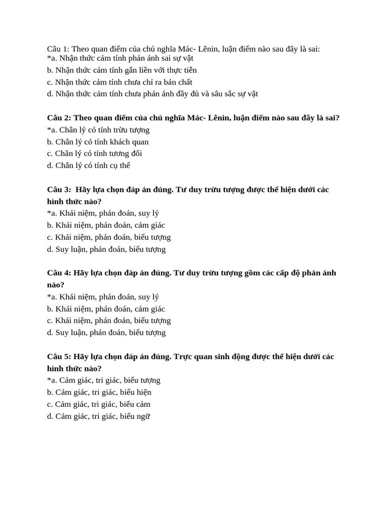 Mot So Cau Hoi TN Triet | PDF