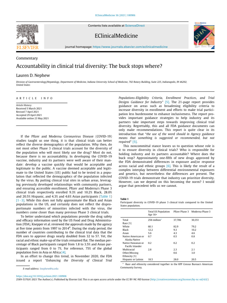 Accountability in Clinical Trial Diversity The Bu | PDF | Race And ...