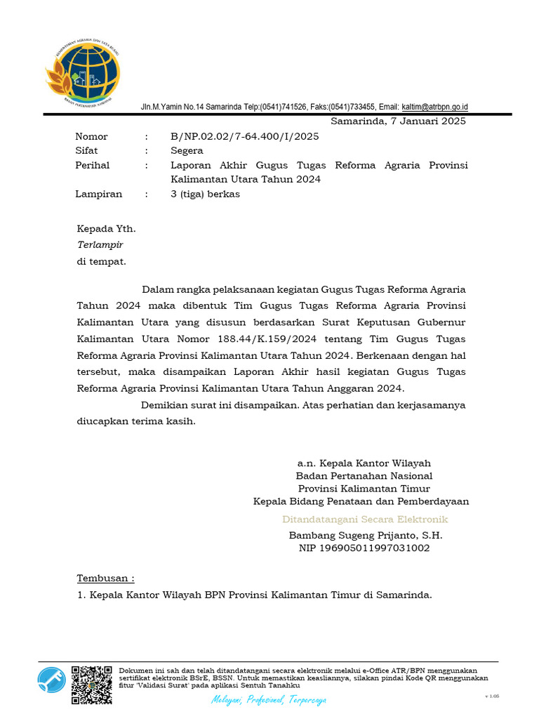Draf Pengantar Laporan Akhir dan SK Tim GTRA-1 | PDF