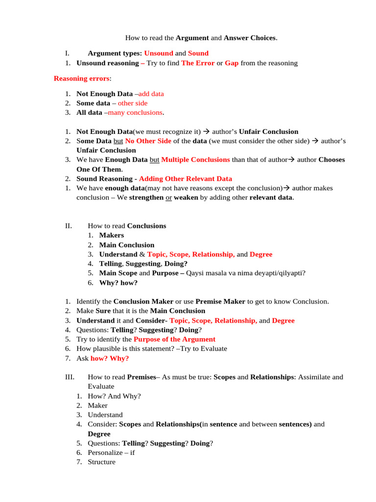 How to read the argument and answer choices | PDF | Argument | Reason
