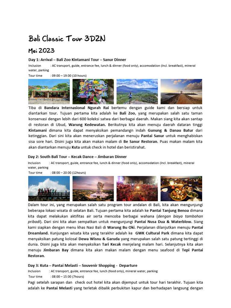 Bali Classic Tour 3D2N Mei 2023 | PDF