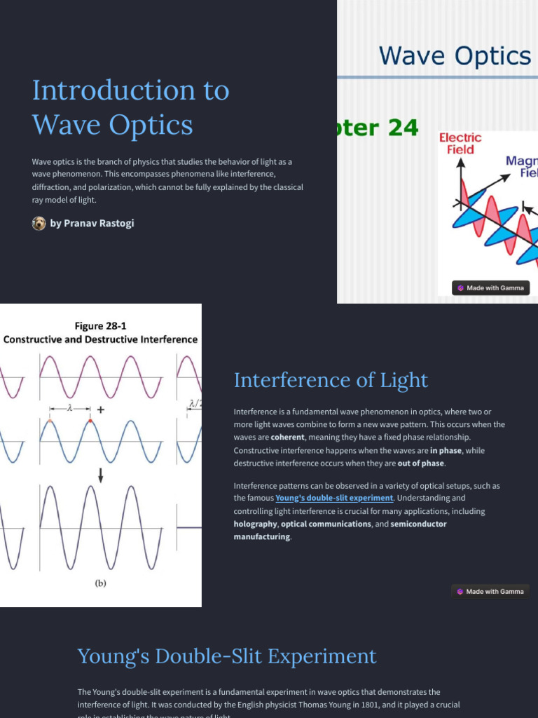 Introduction To Wave Optics | PDF | Diffraction | Optics