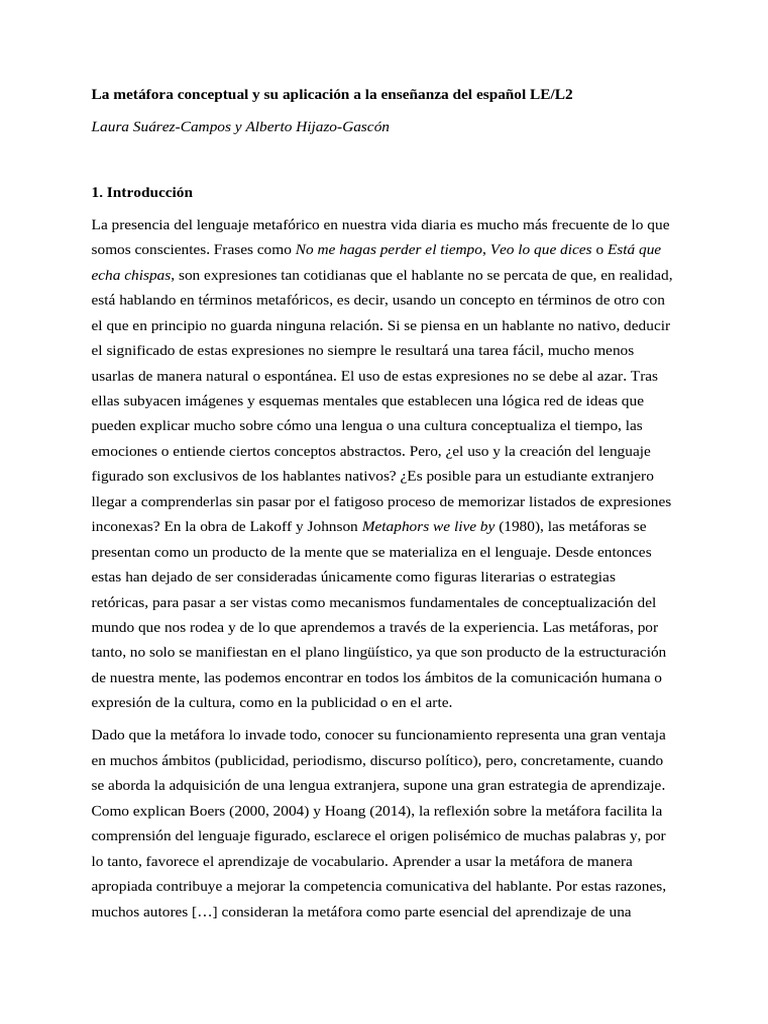 Metáfora conceptual en la enseñanza del español | PDF | Metáfora ...