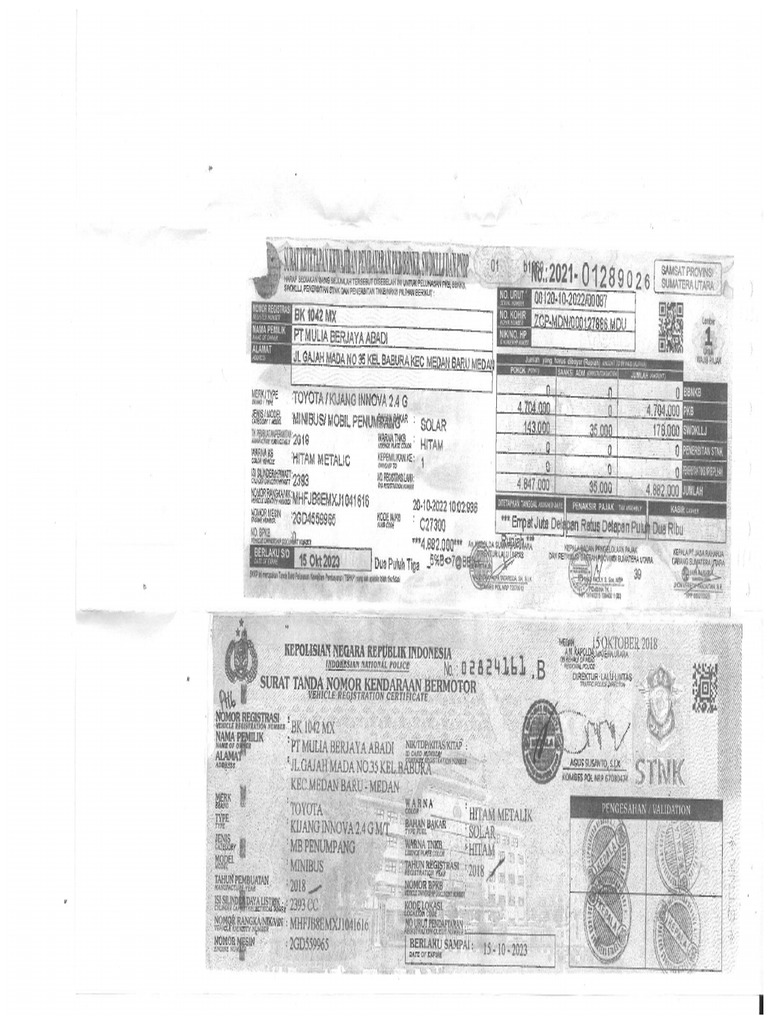 STNK Mobil BK 1042 MX | PDF