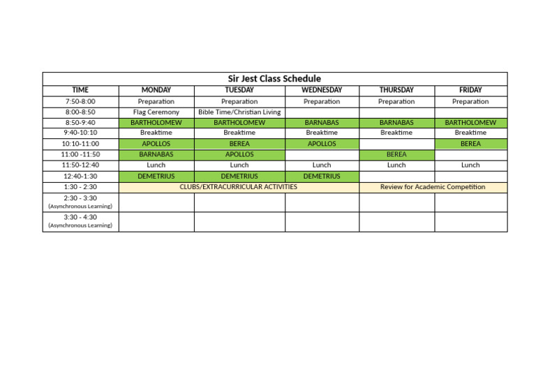 Sir Jest Daily Schedule. 2nd Sem | PDF