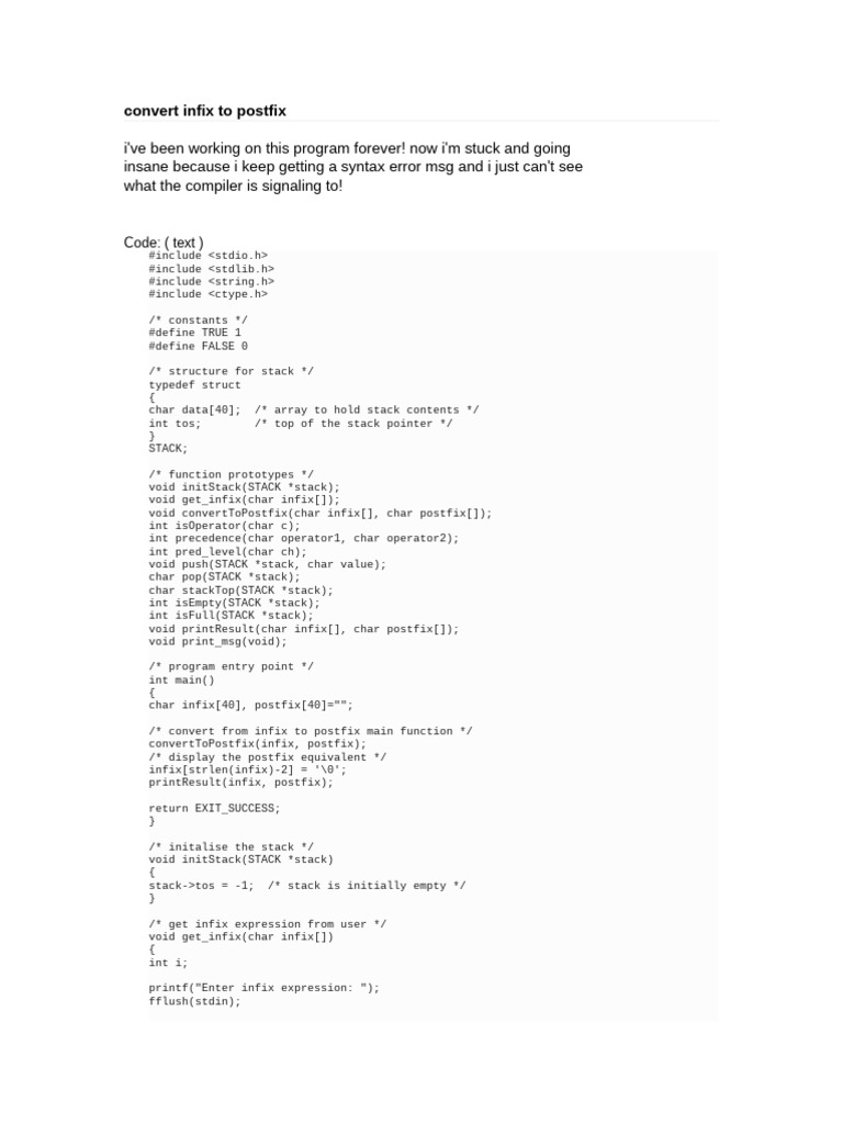 Convert Infix To Postfix | PDF | Computer Programming | Software Engineering