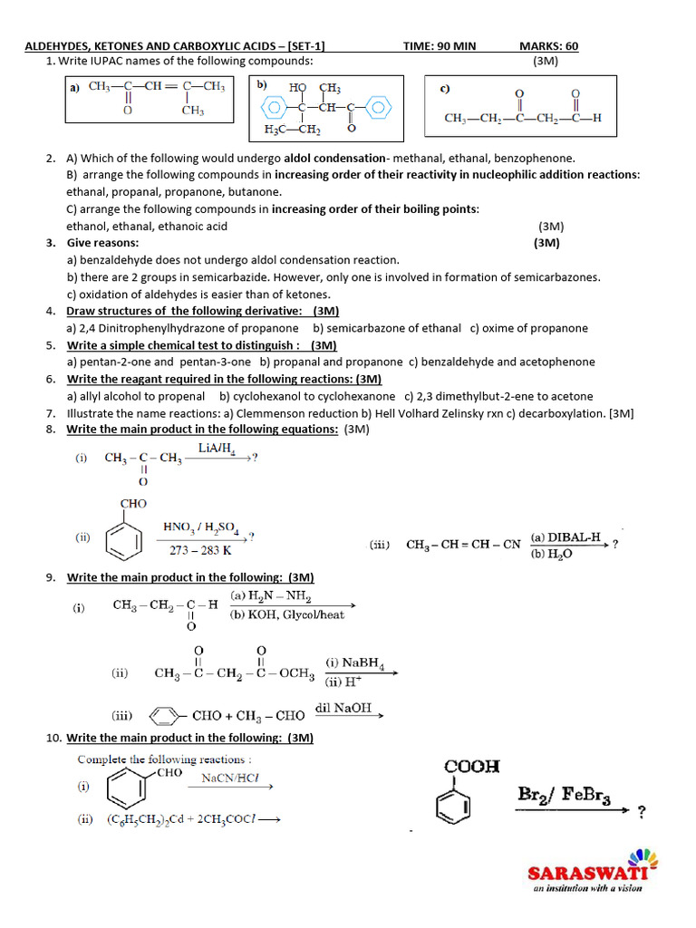 TEST ON ALDEHYDES KETONES ACIDS Set-1 | PDF | Ketone | Aldehyde