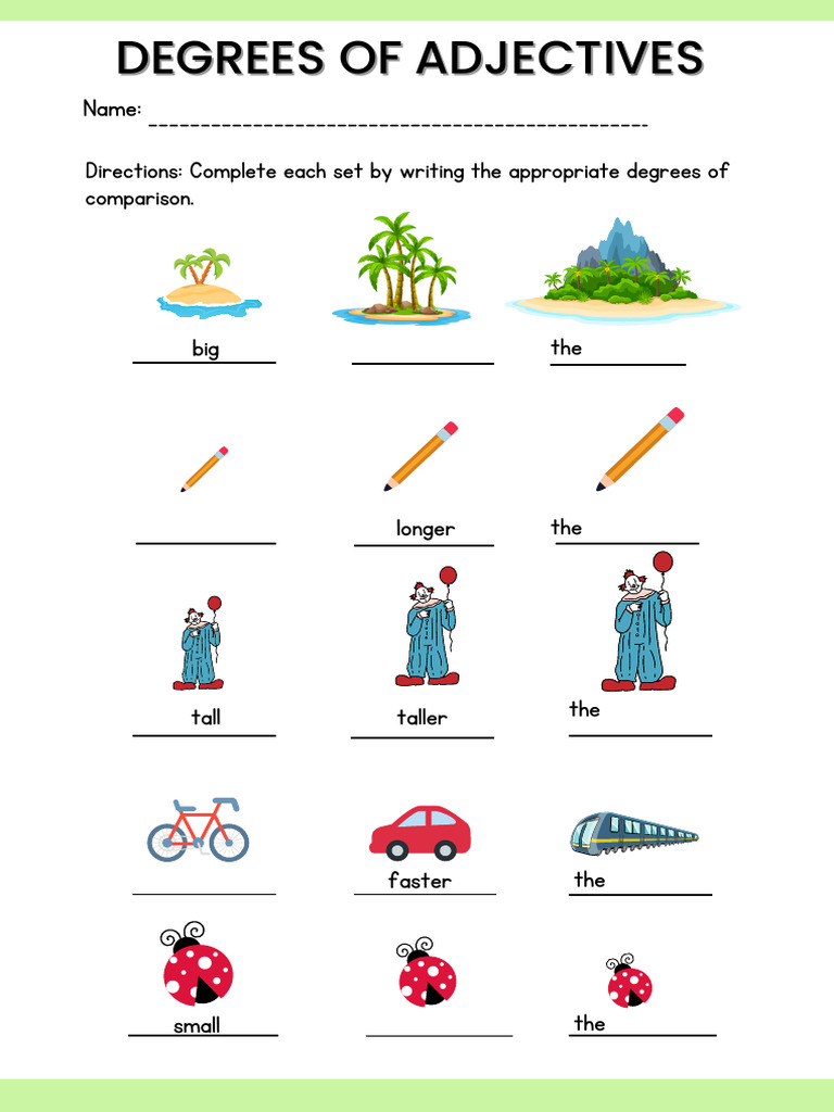 Colorful Illustrative Degrees of Adjectives Worksheet | PDF
