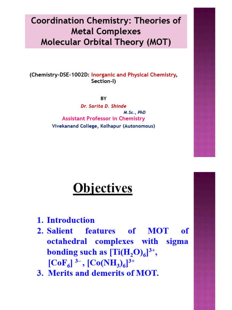 Coordination Chemistry: MOT Insights | PDF | Molecular Orbital ...