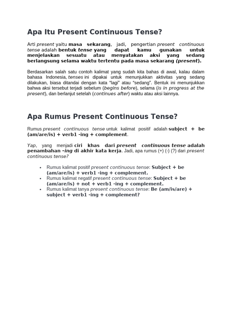 Arti dan Rumus Present Continuous Tense | PDF